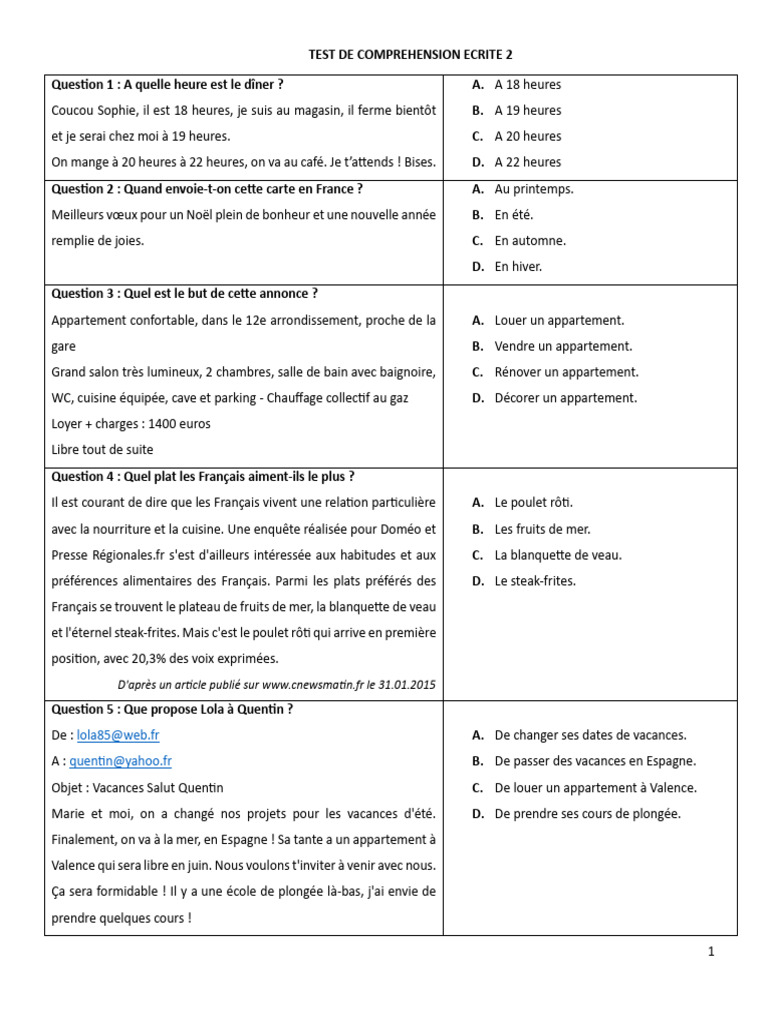 Test de Comprehension Ecrite 2 | PDF | Syndrome d'épuisement ...