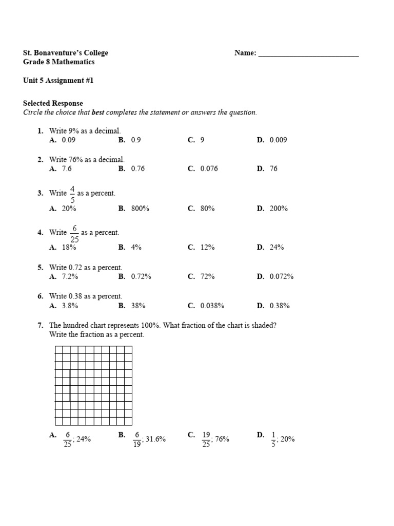 Grade 8 Math Unit 5 Assignment #1 | PDF | Chess Theory | Chess