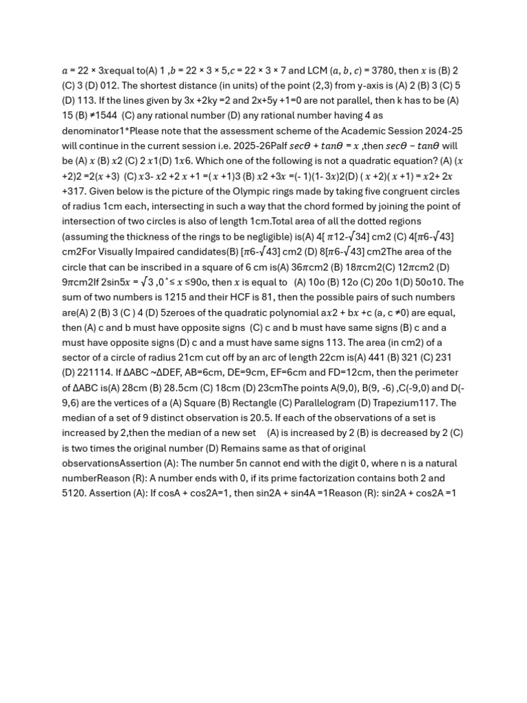 Sample Questions X | PDF | Mathematics | Elementary Mathematics