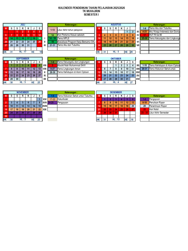 Kalender Pendidikan TK Muhajirin 2025/2026 | PDF