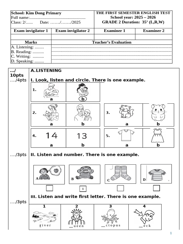Grade 2 English Test 2025-2026 | PDF
