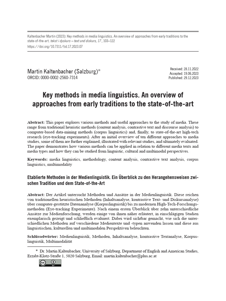 Media Linguistics: Key Research Methods | PDF | Linguistics | English ...