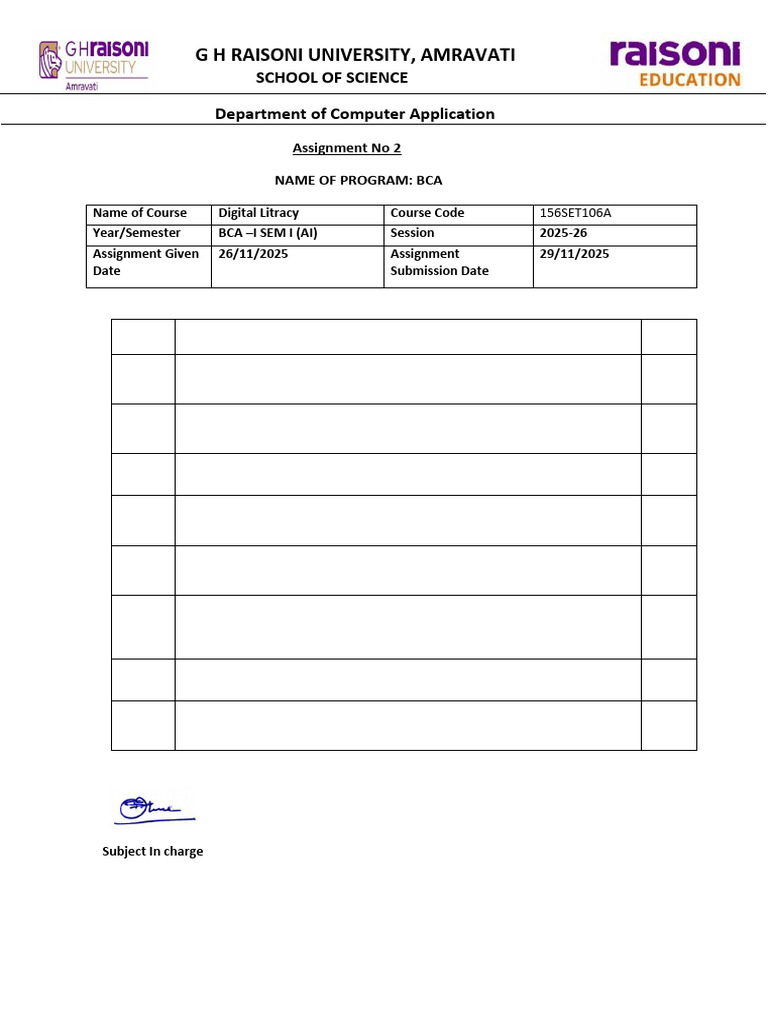 BCA Digital Literacy Assignment 2025-26 | PDF