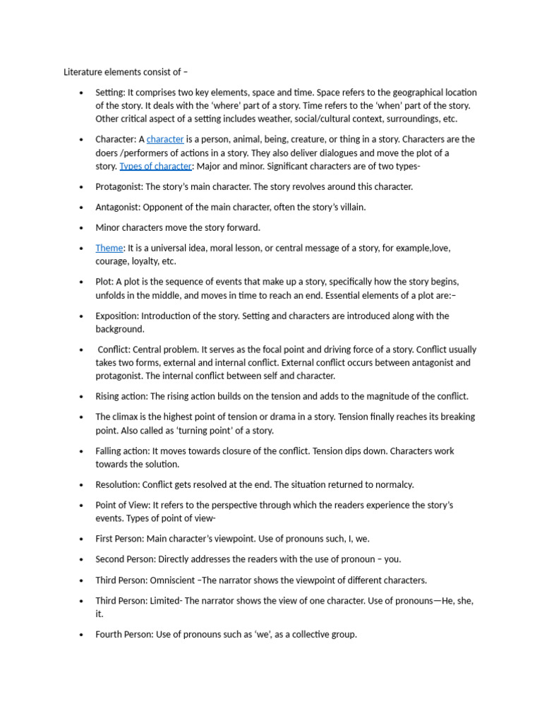 Key Elements of Literature Explained | PDF | Narration | Literary Theory