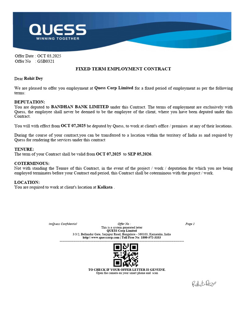 Offer Letter1760418276 GSB0321 Signed | PDF | Employment | Salary
