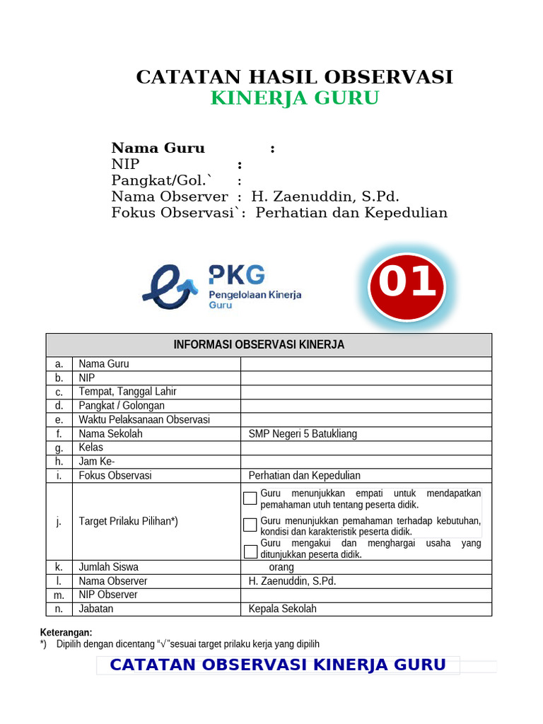 Observasi Kinerja Guru: Perhatian dan Kepedulian | PDF