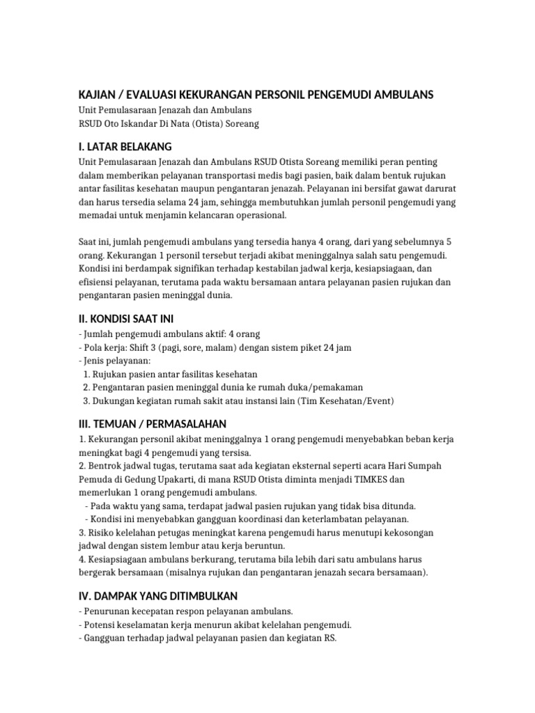 Kajian Evaluasi Pengemudi Ambulans RSUD Otista Soreang | PDF