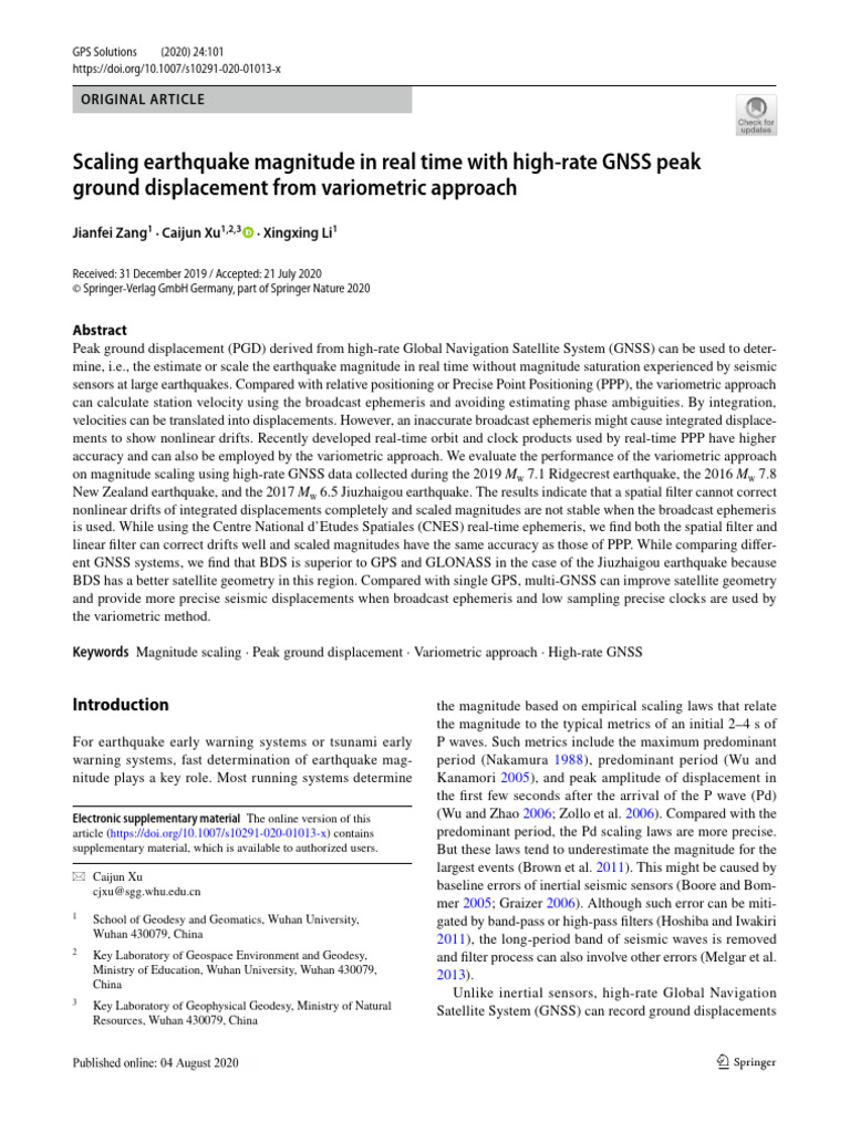 Real-Time Earthquake Magnitude Scaling with GNSS | PDF | Moment ...