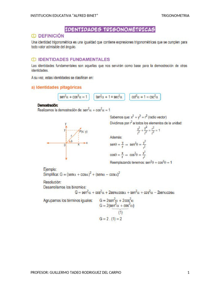 Trigonometría en la IE Alfred Binet | PDF