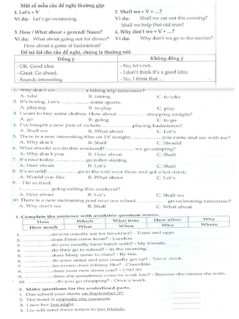 Unit 16 Suggestion & Wh Question | PDF