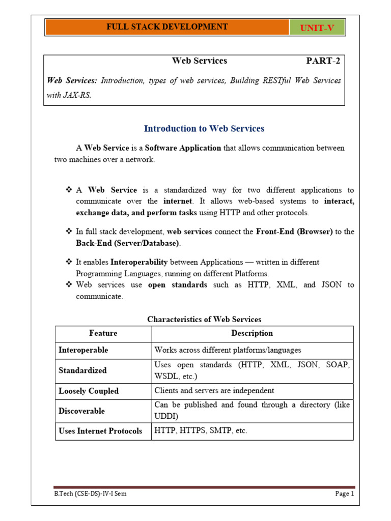 FSD Unit 5 Part 2 Notes | PDF | Web Service | Soap