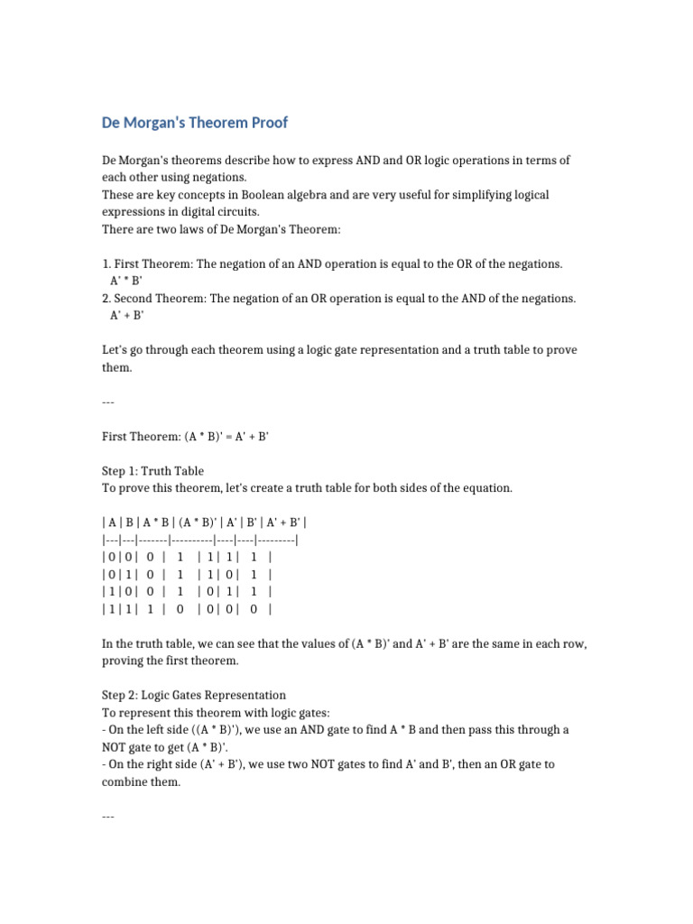 De Morgan Theorem Proof | PDF | Logic Gate | Boolean Algebra
