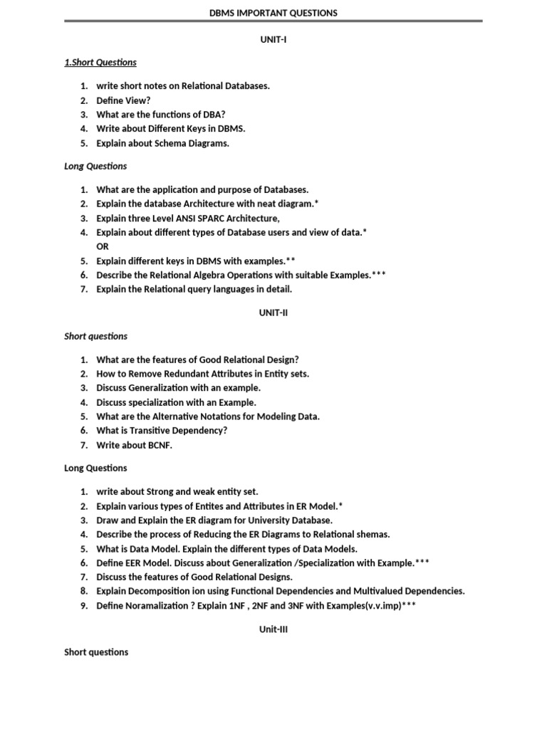 Key DBMS Questions and Concepts Guide | PDF | Databases | Relational Model