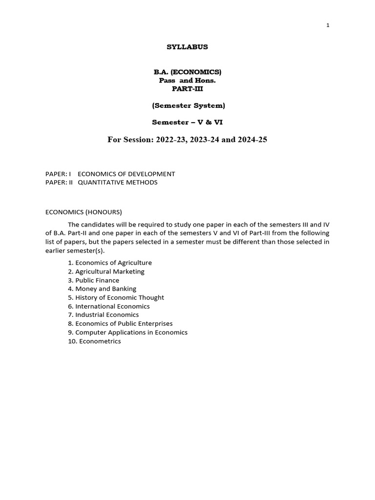 B.A. Economics Syllabus: Semesters V & VI | PDF | Taxes | Public Finance