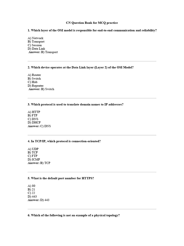 Question Bank For Practice | PDF | Internet Protocol Suite | Computer ...