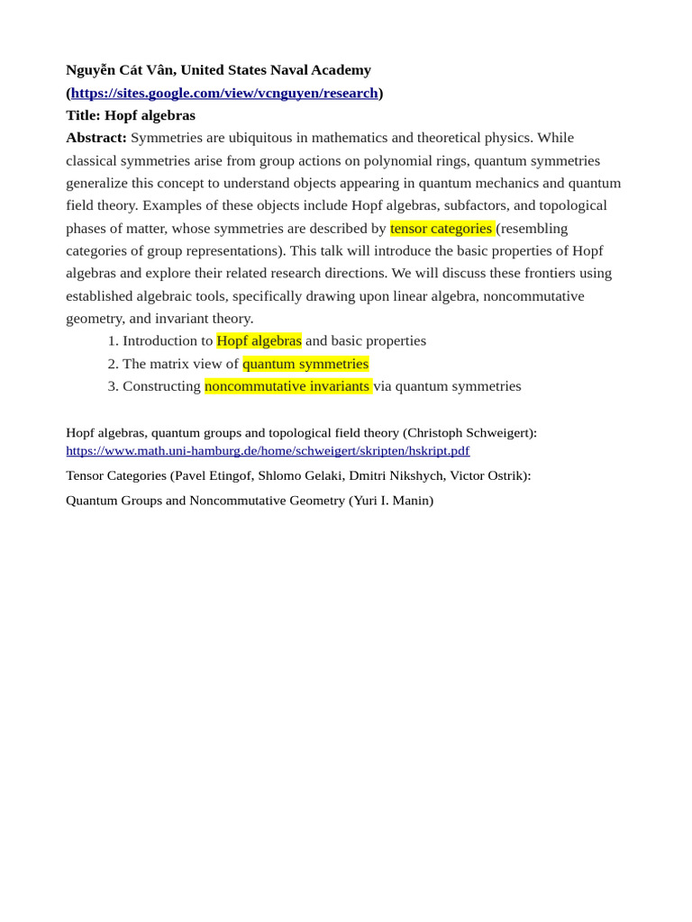 Introduction to Hopf Algebras and Symmetries | PDF