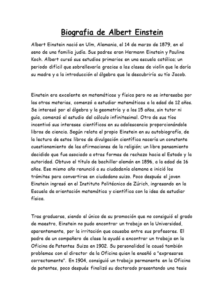 Biografia de Albert Einstein | PDF | Albert Einstein | Física
