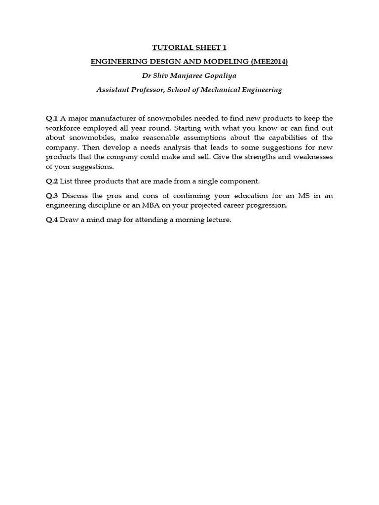Tutorial Sheet 1 | PDF