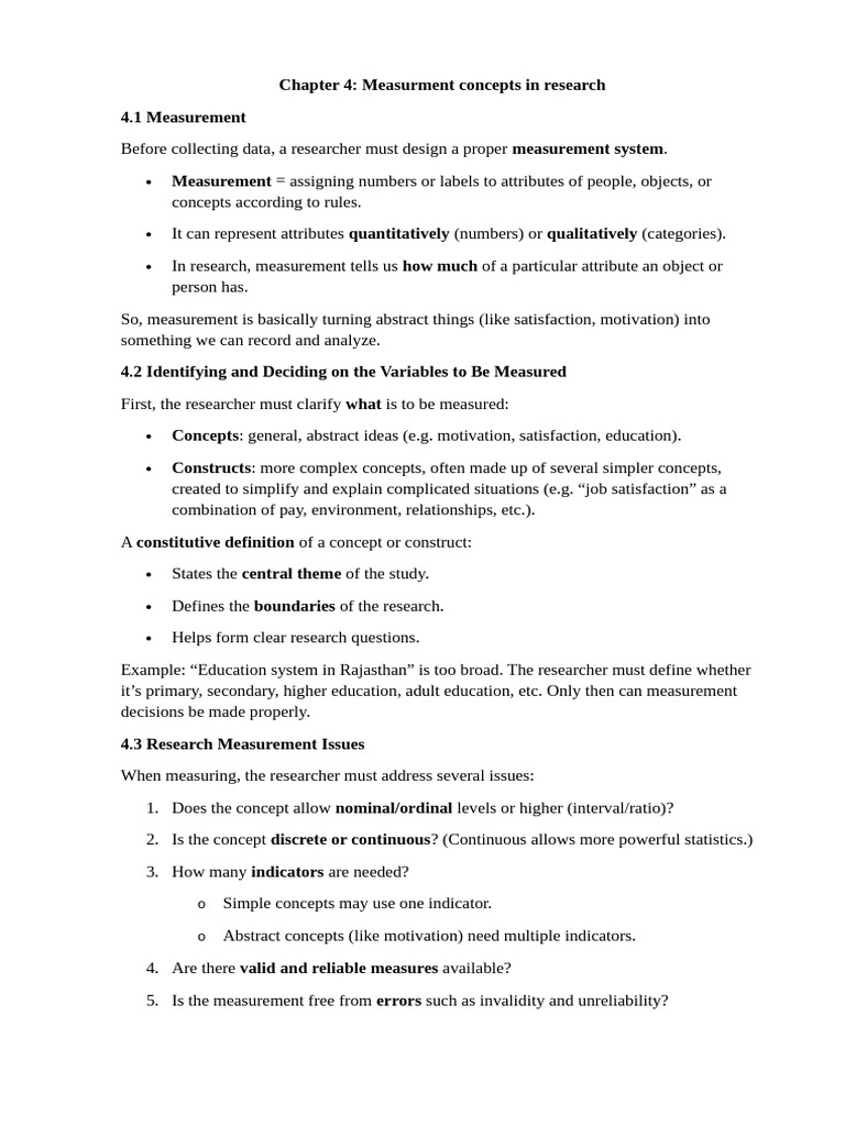 Chapter 4 | PDF | Level Of Measurement | Validity (Statistics)