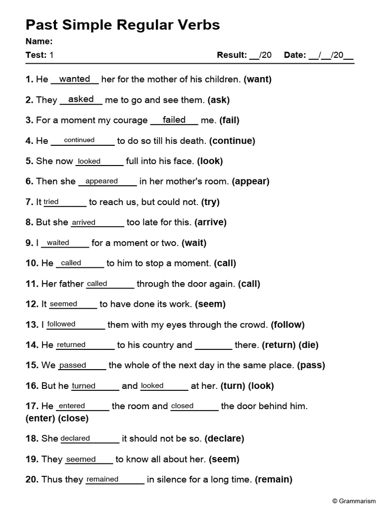Grammarism Past Simple Regular Test 1 1514232 | PDF