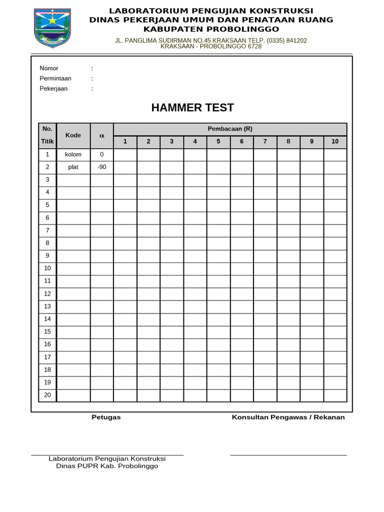 Hasil Hammer Test Konstruksi Probolinggo | PDF