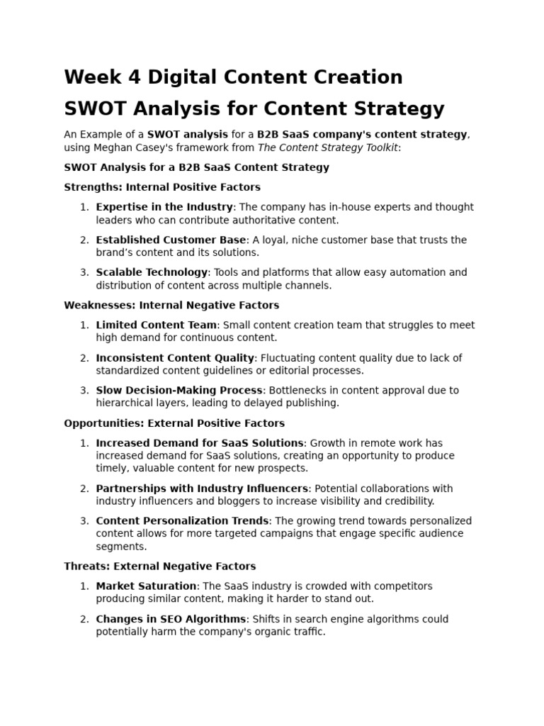Week 4 DCC SWOT Analysis For Content Strategy | PDF | Customer ...