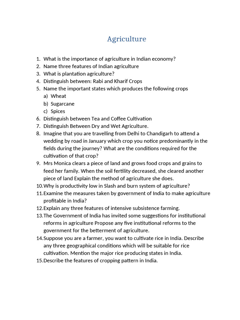 Agriculture Worksheet | PDF