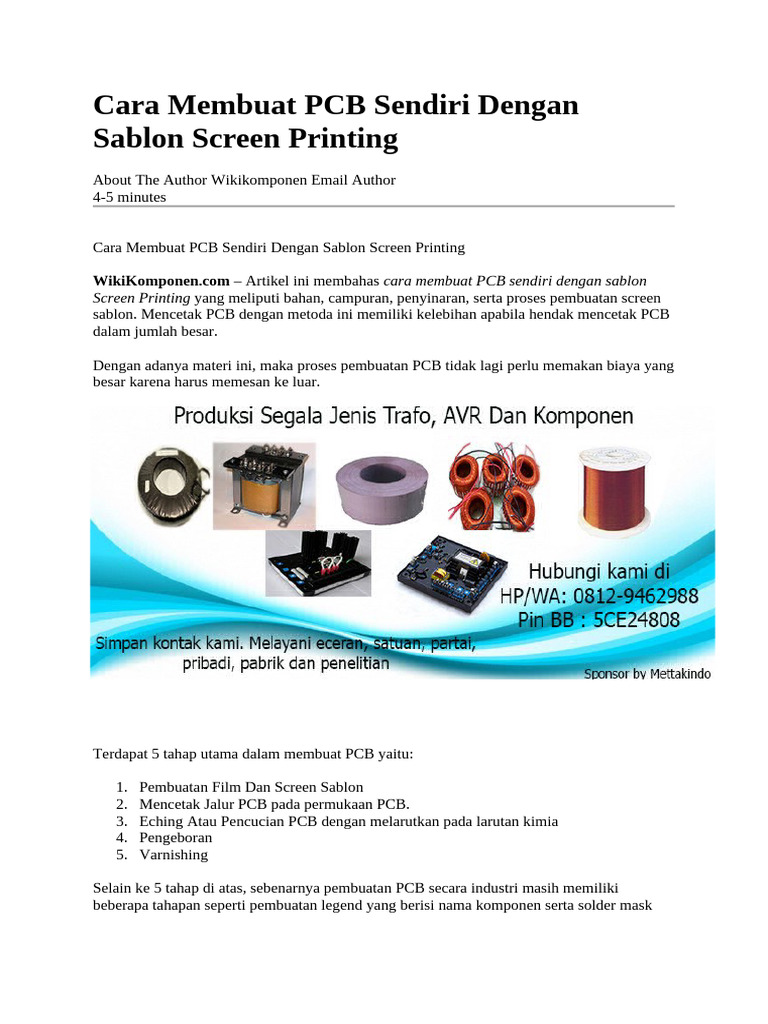 Cara Membuat PCB Sendiri Dengan Sablon Screen Printing | PDF