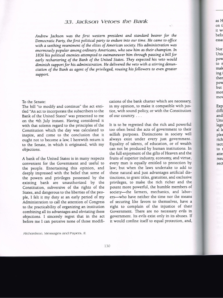 5 Jackson Vetoes The Bank | PDF
