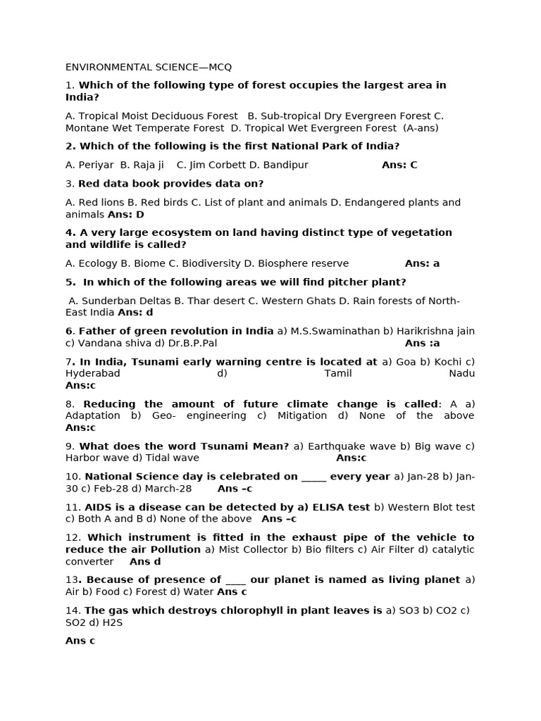 Environmental Science MCQs for Students | PDF | Smog | Smoke