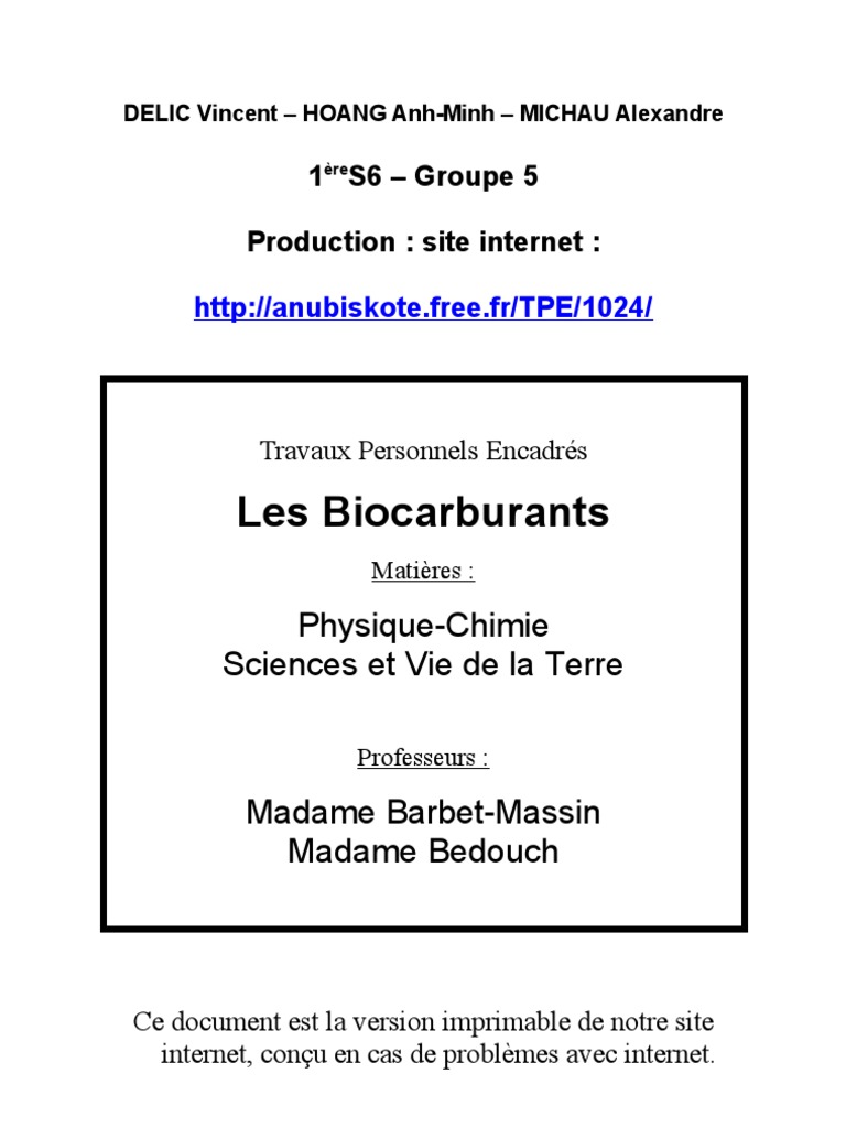 Biocarburants et Pollution | PDF | Ester | Adénosine triphosphate