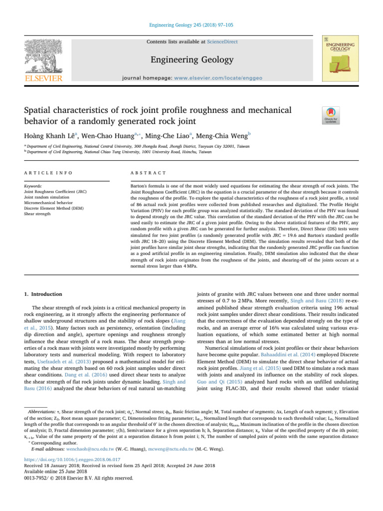 Spatial Characteristics of Rock Joint Profile Roughness and Mechanical ...