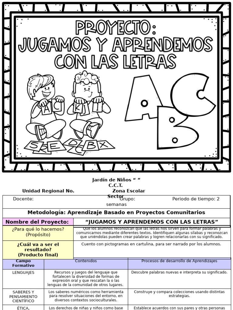 Proyecto Comunitario Jugamos y Aprendemos Con Las Letras | PDF ...