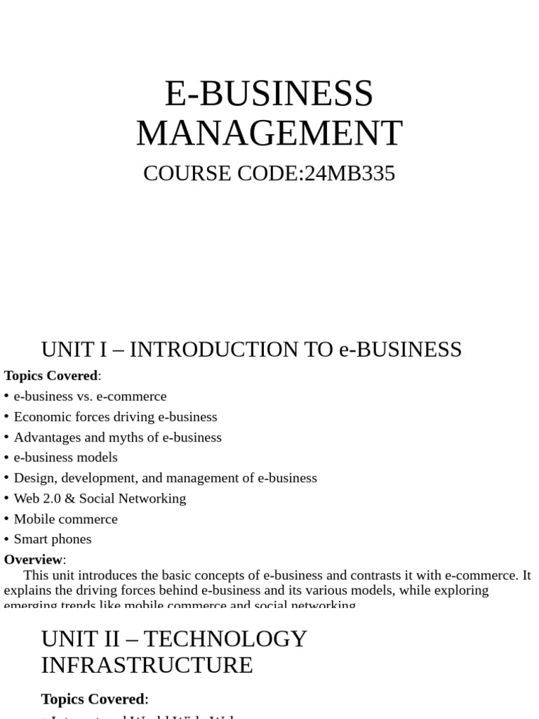 E-Business Management Course Overview | PDF