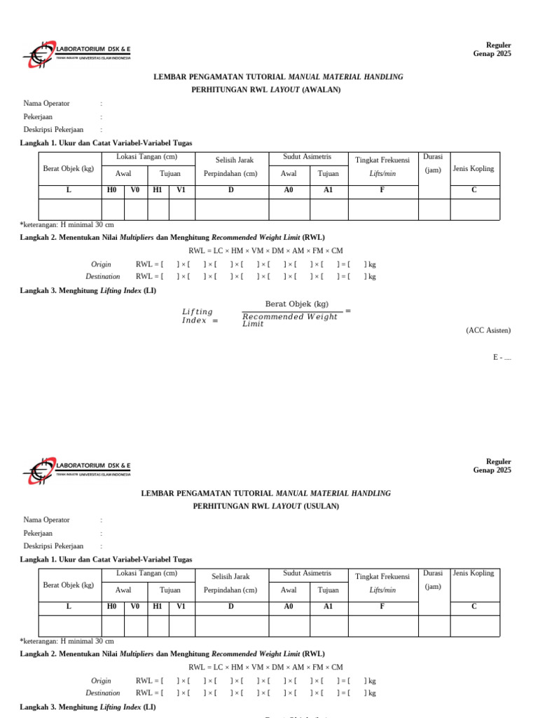Panduan Perhitungan RWL Material Handling | PDF