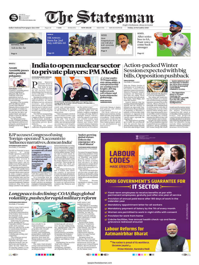 The Statesman 28 11 2025 | PDF | Indian National Congress