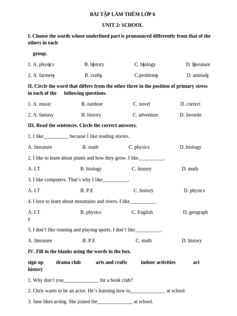 Exercises for 6th Grade English Unit 2 | PDF | English Language