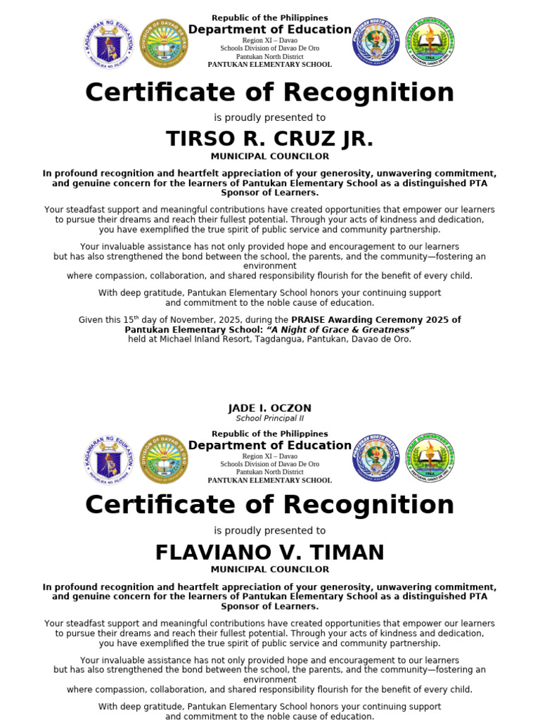 Certificate of Recognition (Stakeholders) PRAISE 2025 | PDF