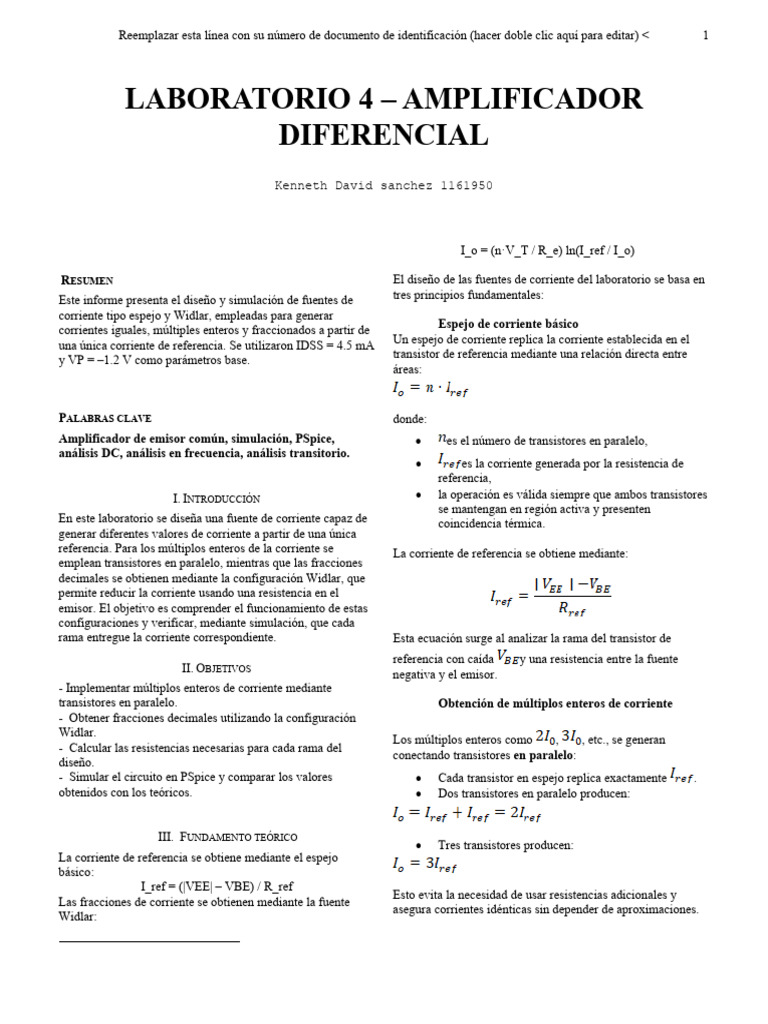 Diseño de Fuentes de Corriente Espejo y Widlar | PDF