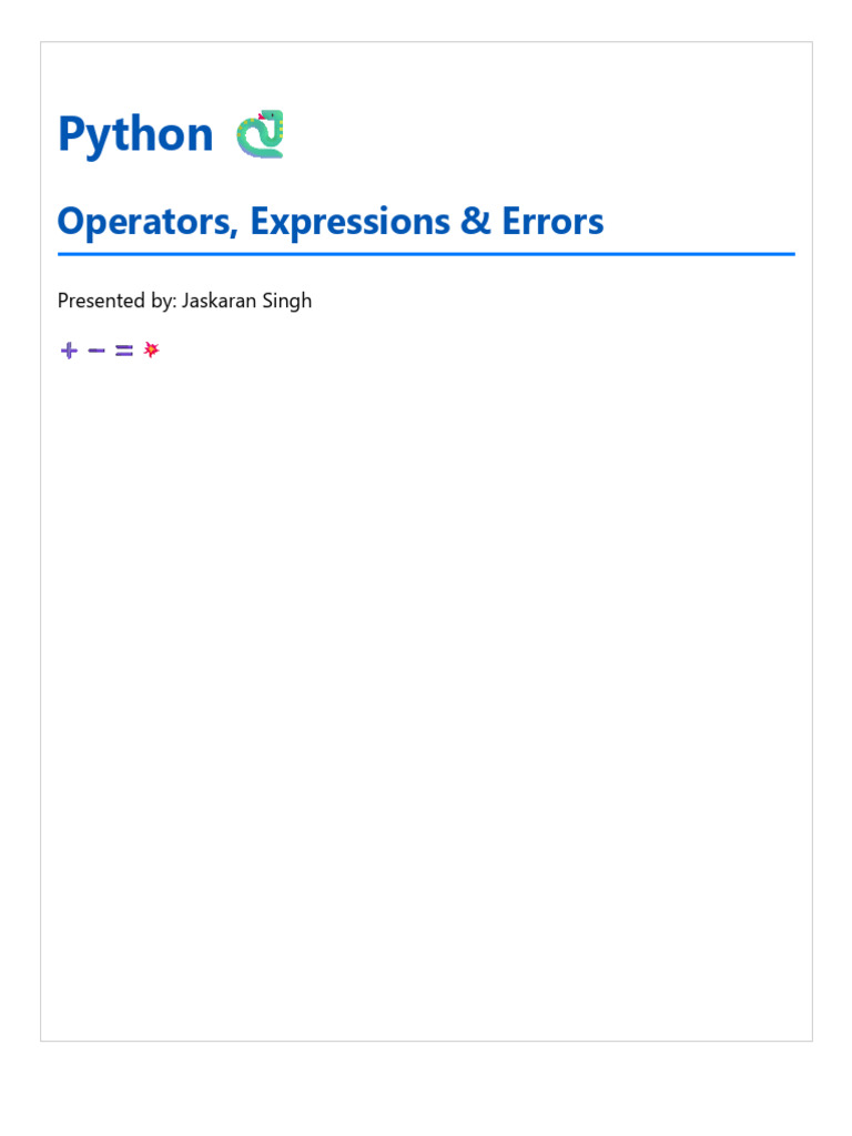 Python - Operators, Expressions & Errors | PDF | Debugging | Computer ...