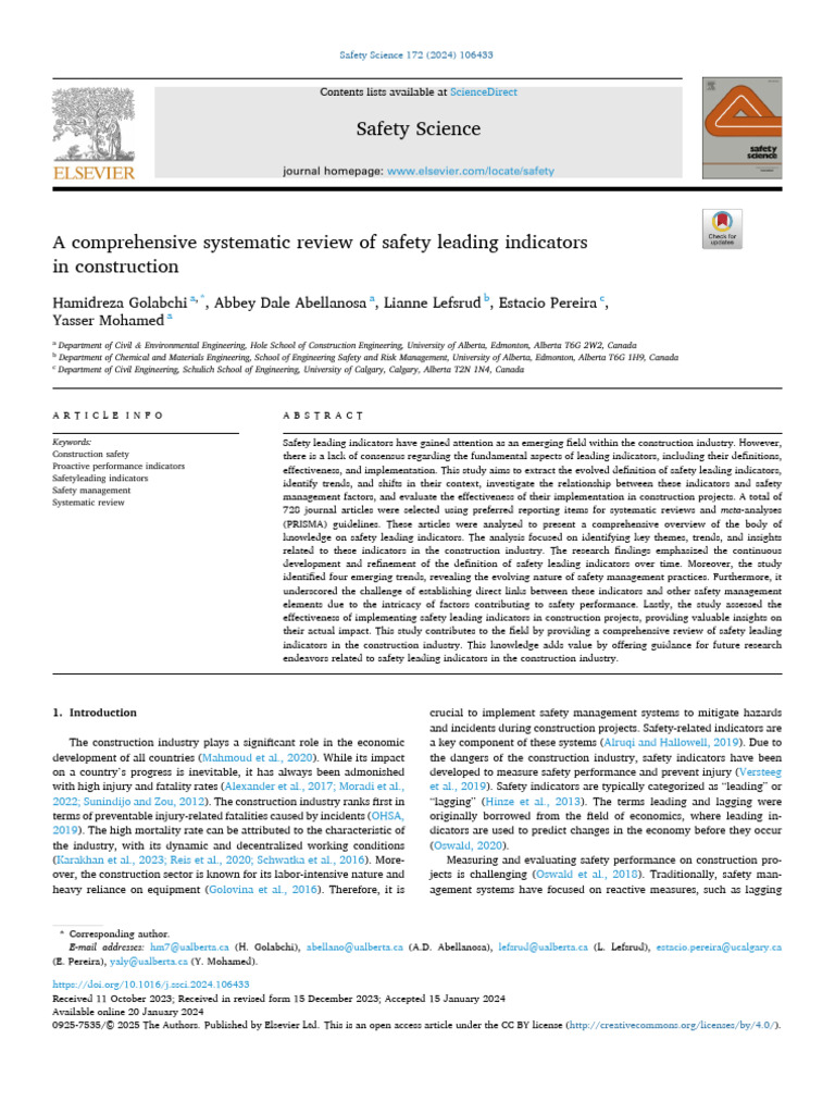 Comprehensive Review of Safety Indicators in Construction | PDF ...