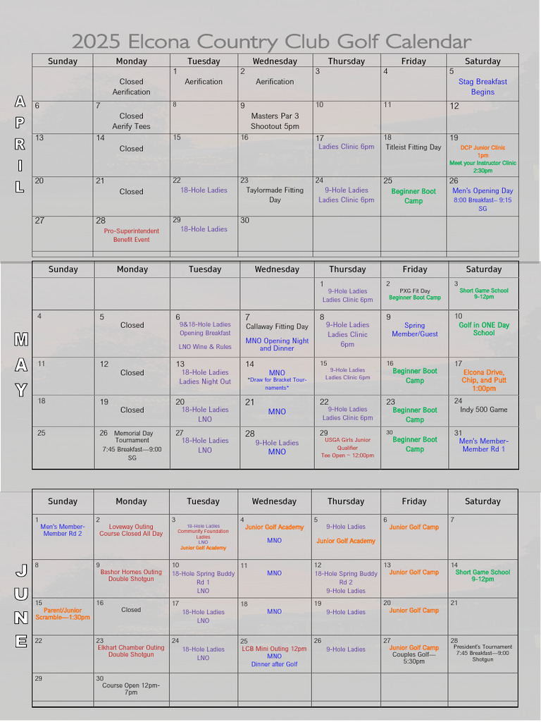 Elcona Country Club 2025 Golf Events Calendar | PDF | Golf Tournaments ...