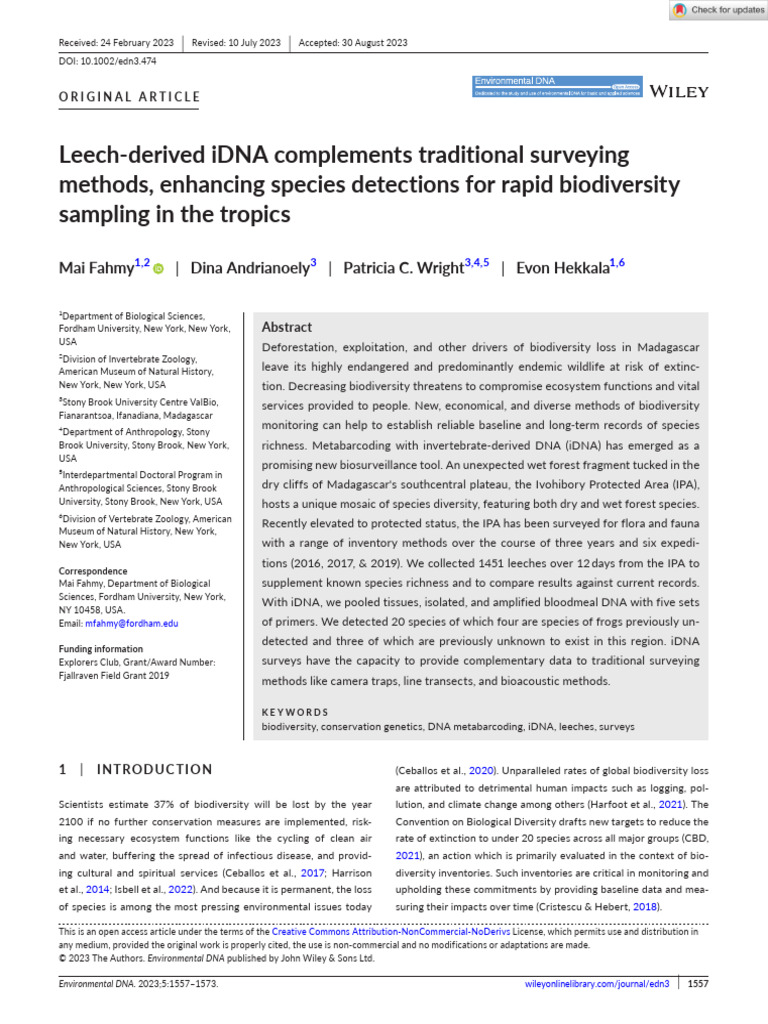 Environmental DNA - 2023 - Fahmy - Leech Derived IDNA Complements ...