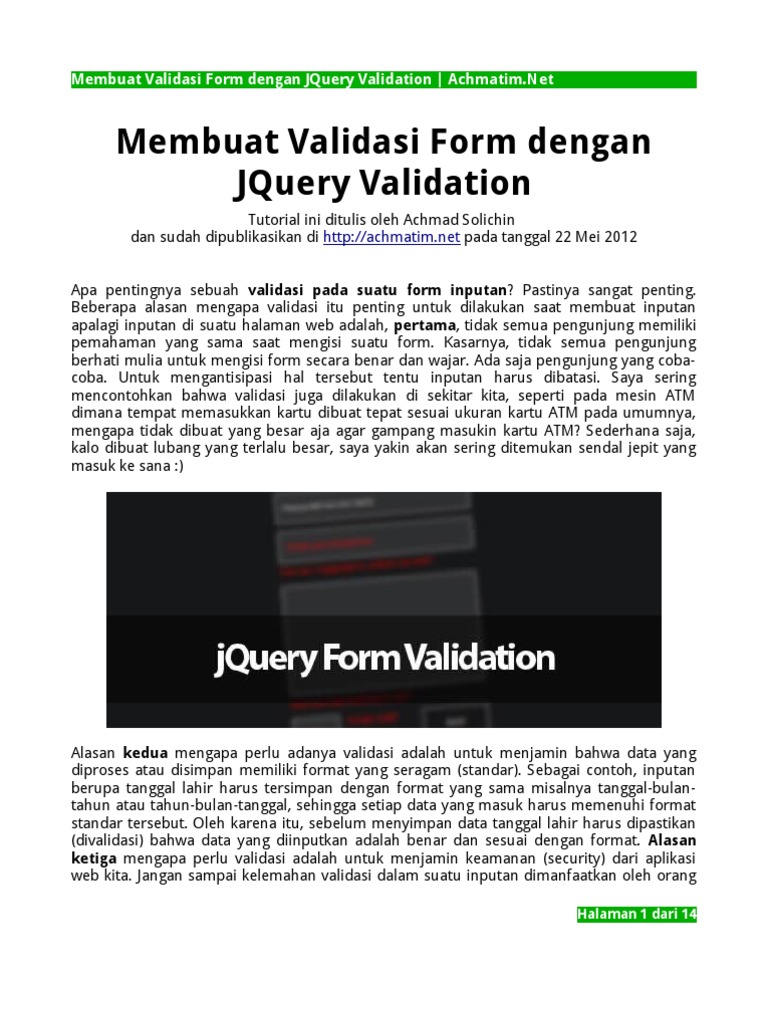 Membuat Validasi Form Dengan JQuery Validation | PDF | Komputer