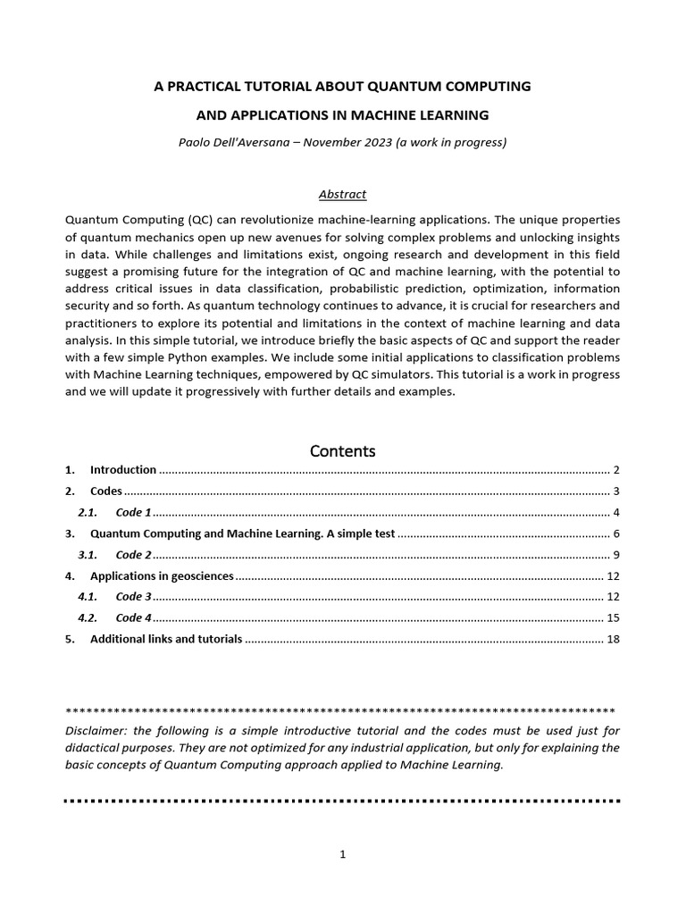 Quantum Computing in Machine Learning Tutorial | PDF | Quantum ...