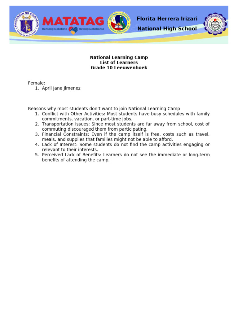 National Learning Camp | PDF
