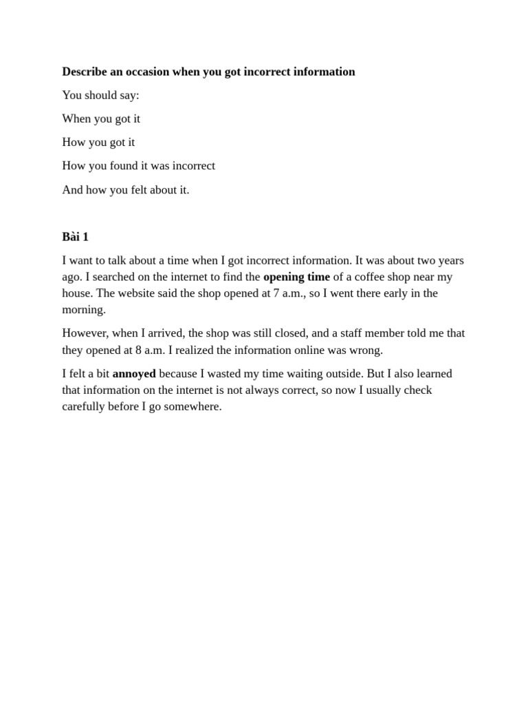 Describe An Occasion When You Got Incorrect Information | PDF