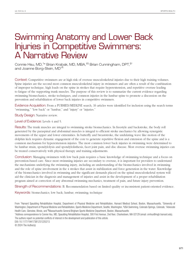 Lower Back Injuries in Competitive Swimmers | PDF | Swimming (Sport ...