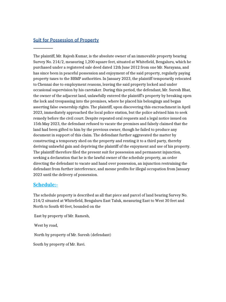 Suit For Possession | PDF