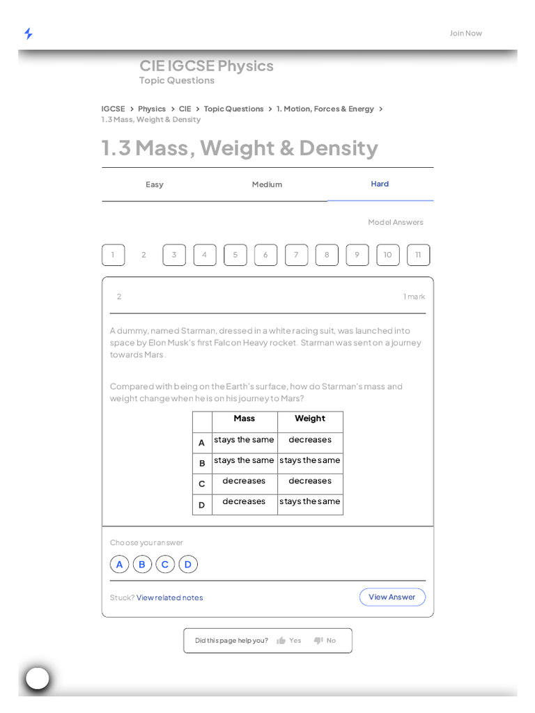 Mass, Weight & Density - CIE IGCSE Physics Multiple Choice Questions ...